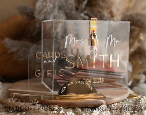 Modern Clear wedding Set wishing well card box with Lock and table sign ...