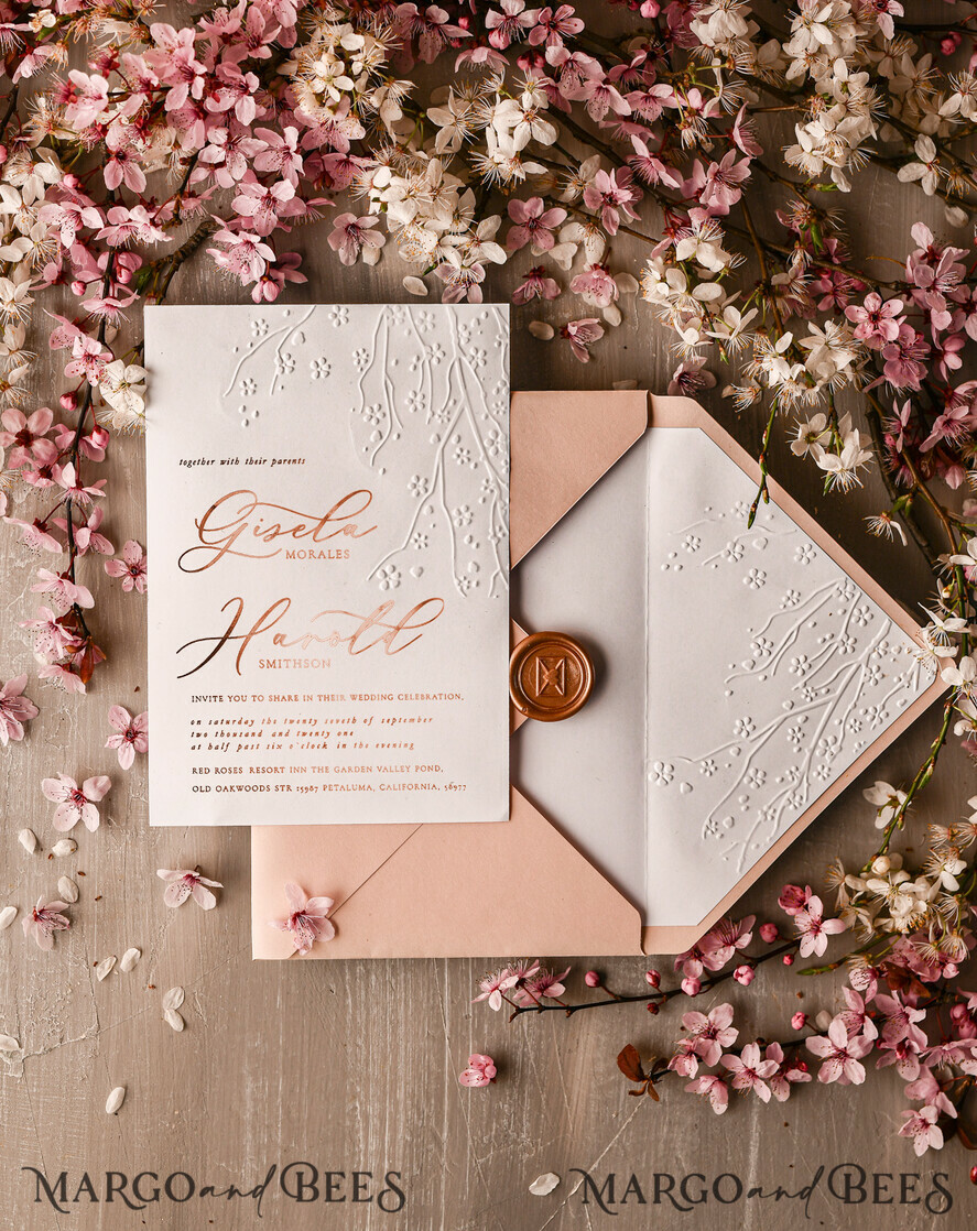 Glamour Rose Gold Wedding Invitations, Elegant Embossed Wedding Invites ...