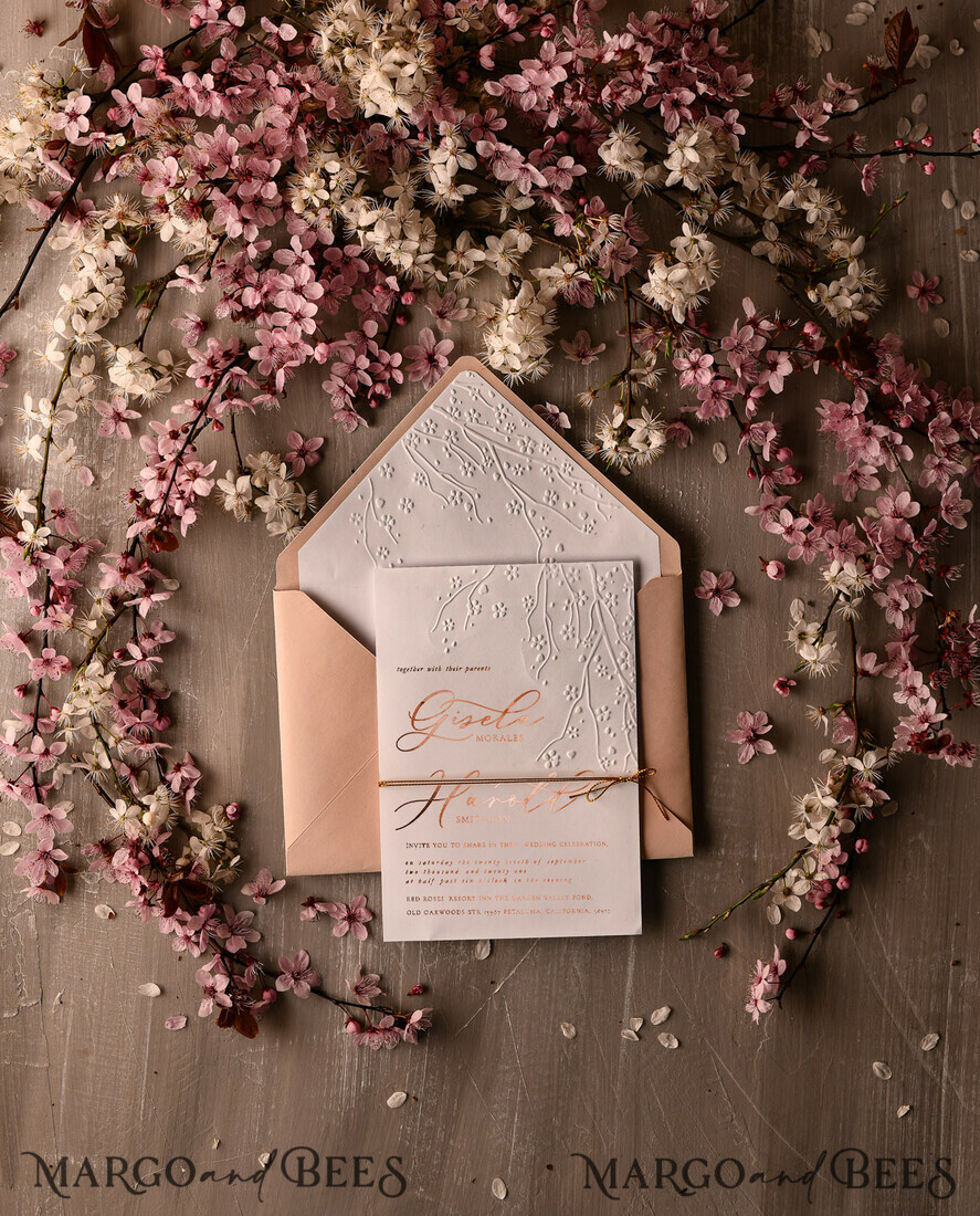 Glamour Rose Gold Wedding Invitations, Elegant Embossed Wedding Invites ...