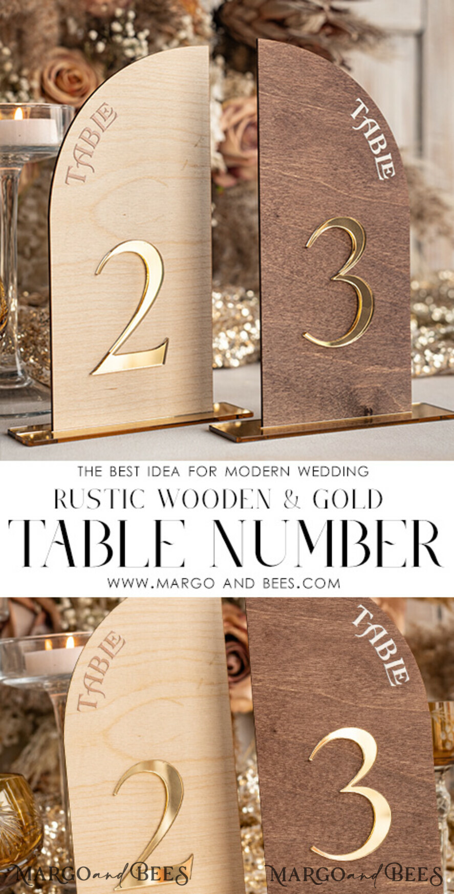 Rustic Wood Half Arch Wedding Table Numbers, Wooden Gold Plexi Table ...