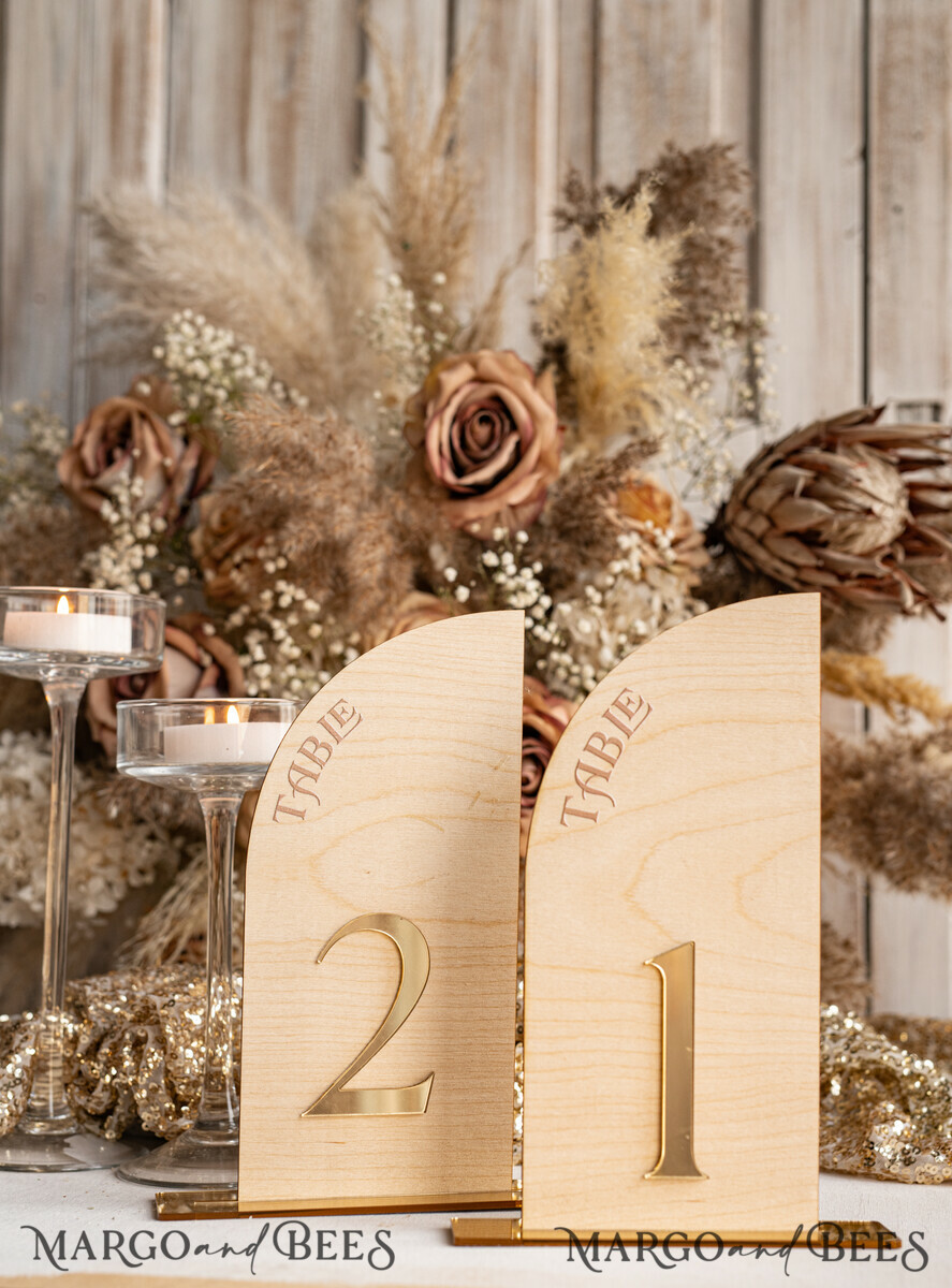 Rustic Wood Half Arch Wedding Table Numbers, Wooden Gold Plexi Table ...
