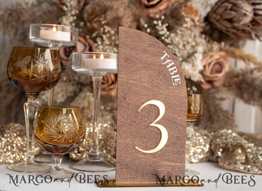 Rustic Wood Half Arch Wedding Table Numbers, Wooden Gold Plexi Table ...