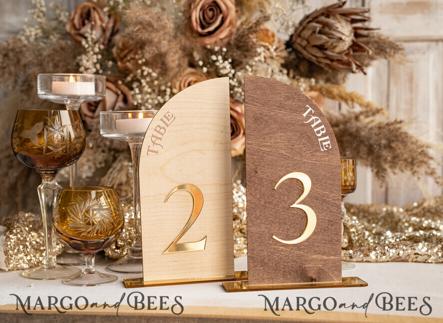 Rustic Wood Half Arch Wedding Table Numbers, Wooden Gold Plexi Table ...