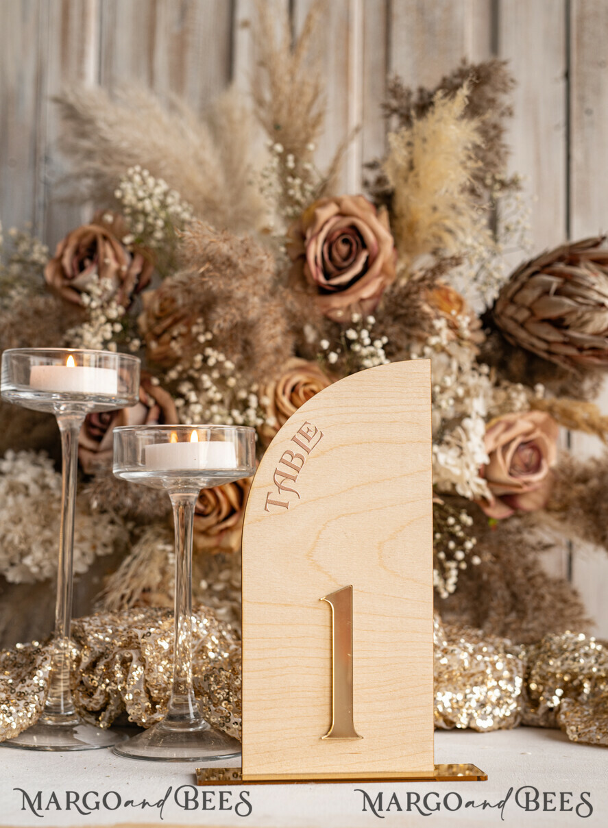 Rustic Wood Half Arch Wedding Table Numbers, Wooden Gold Plexi Table ...