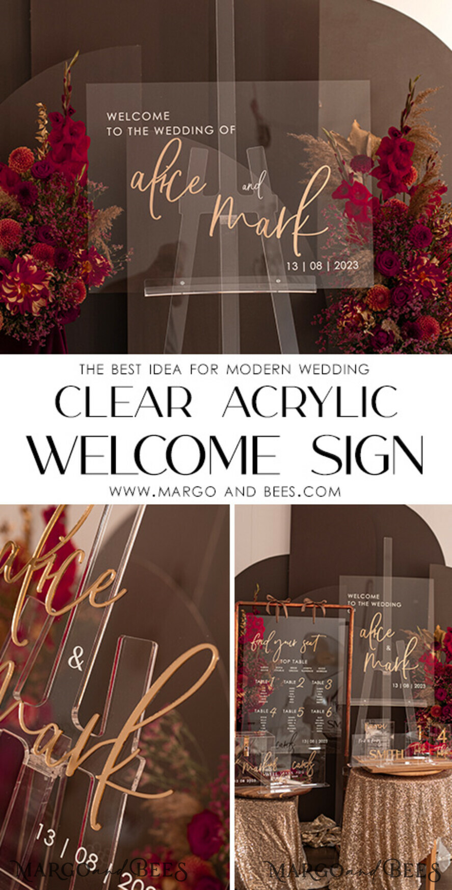 Luxury Clear and Gold Wedding Welcome Sign, Golden Wedding Decor ...