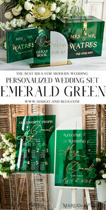Elegant Emerald Green wedding Set acrylic card box with Lock and sign ...