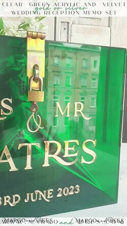 Elegant Emerald Green wedding Set acrylic card box with Lock and sign ...